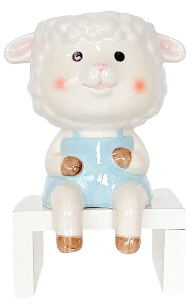 Sitting Sheep Planter White & Light Blue – Sydney's Plant Market